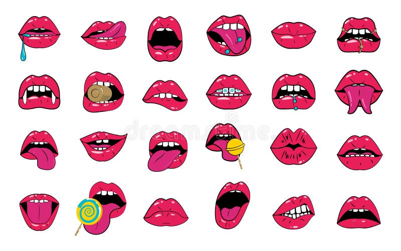 Big Set Of Woman Lips Pop Art Retro Style Stock Vector Illustration Of Mouth Emotions 238503146