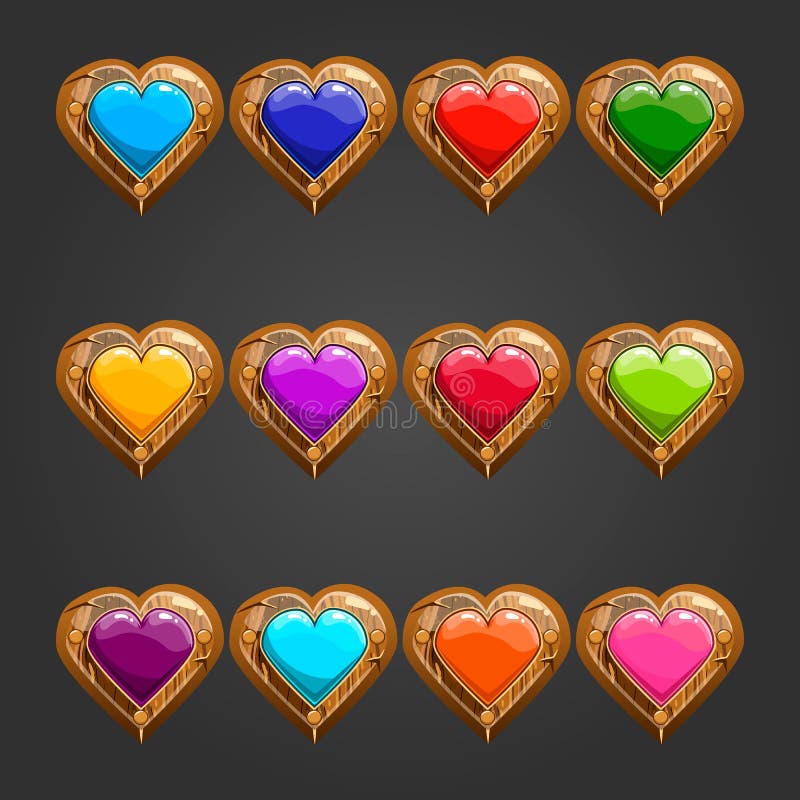 Big set with wooden heart stock vector. Illustration of frame - 84156071