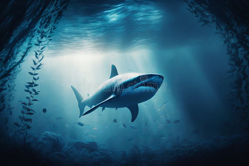 Sharks Float in the Sea Under the Sea. Stock Illustration ...