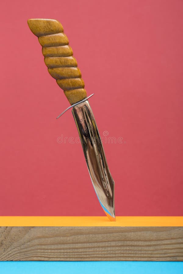 Big Sharp Knife Close-up On A Colored Stock Photo - Image of solid ...