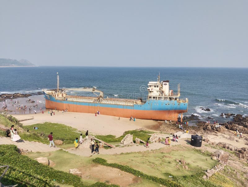 Big ship bank of sea beach editorial stock image. Image of bank - 321879579