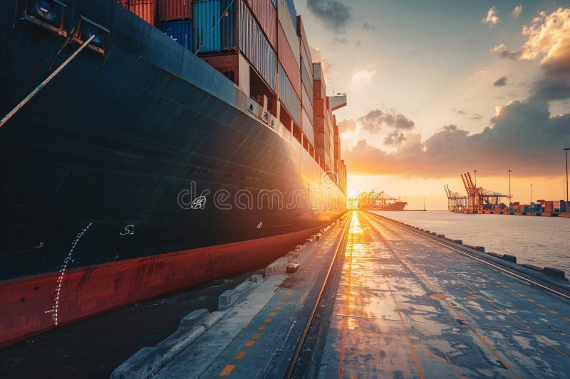 Big Ship with Containers at the Port Stock Illustration - Illustration ...