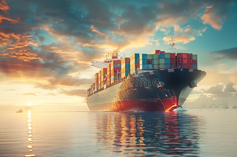 Big Ship with Containers at the Sea Stock Illustration - Illustration ...