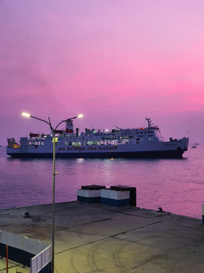 Big Ship Transportation Sea at Lampung Editorial Photography - Image of ...