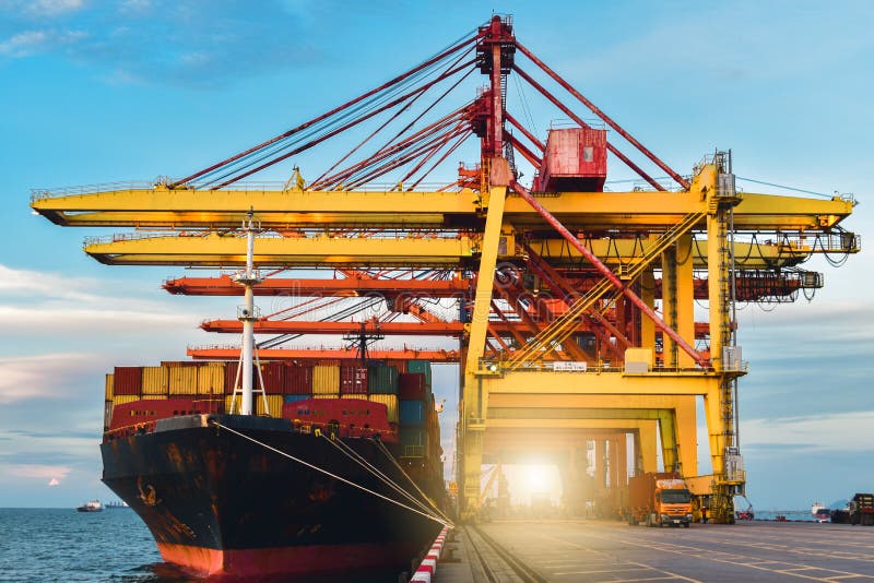 Container Loading To a Vessel, Quay Crane Pick Up a Container from ...