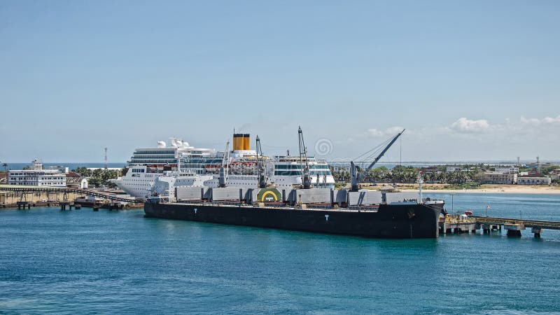 Big ships in the port stock photo. Image of vessel, embankment - 99727150