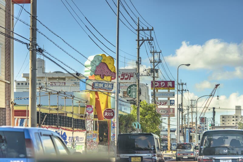 Big Sign of Stores in the Chatan City in Okinawa Editorial Image ...