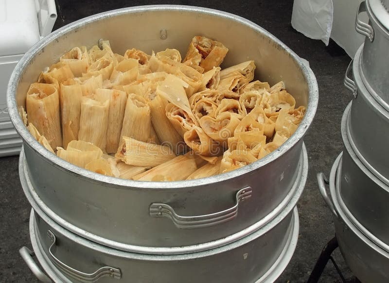 Big silver pot of tamales stock image. Image of meal - 29388031