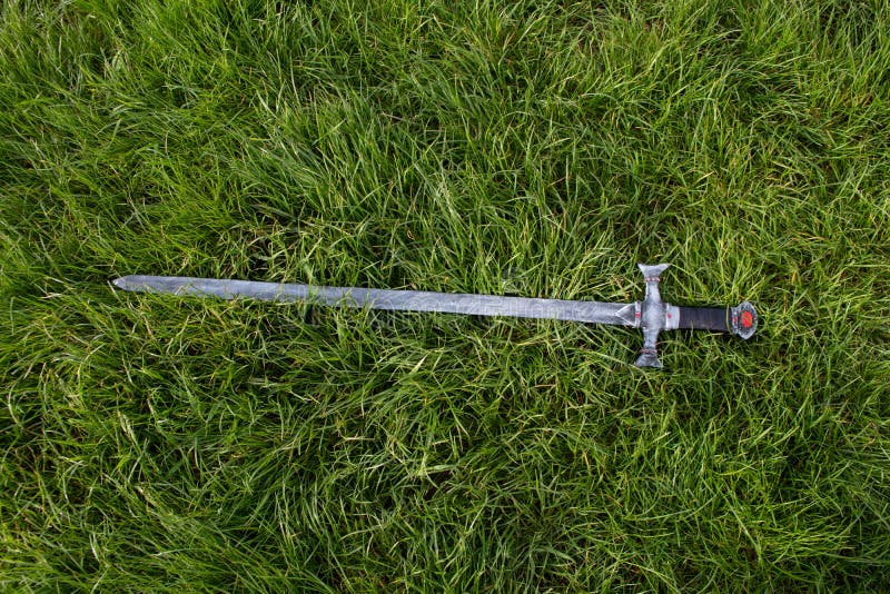 Big Silver Sword in Green Summer Grass Stock Photo - Image of wing ...