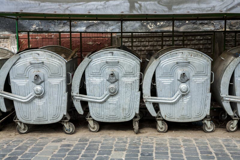 Big Silver Trash Bin. Recycling. Stock Photo - Image of pollution ...