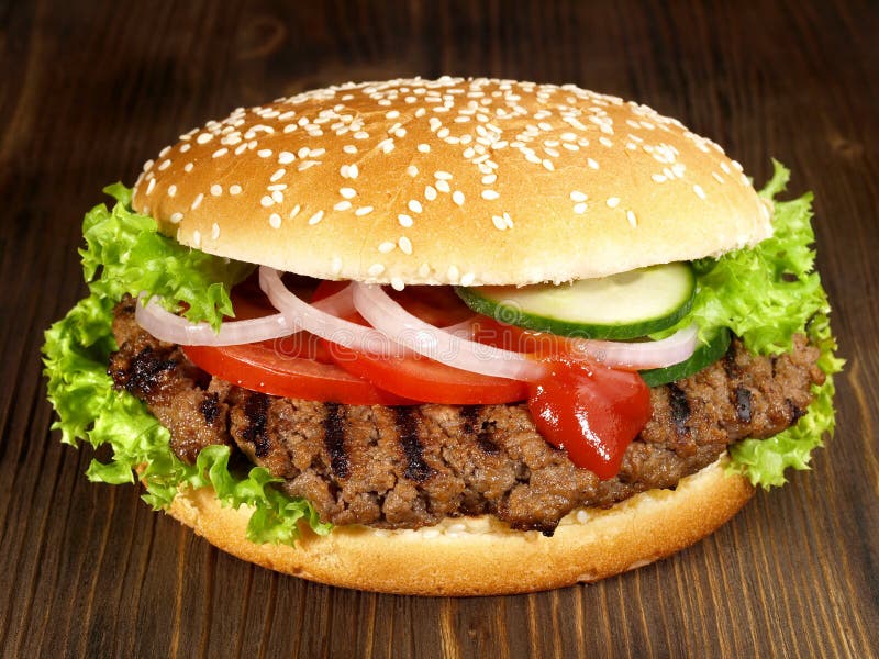 Big Size Hamburger with French Fries - Fast Food Stock Image - Image of ...