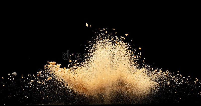 Big Size Sand Flying Explosion, Golden Grain Wave Explode. Abstract ...