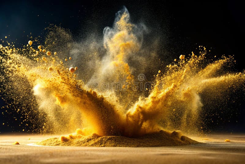 Big Size Sand Flying Explosion, Golden Grain Wave Explode. Abstract ...