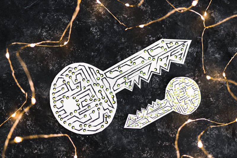 Big and Small Encryption Key Icon Made of Circuits and LED Lights on ...