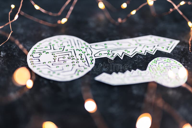 Big and Small Encryption Key Icons Made of Circuits and LED Lights on ...