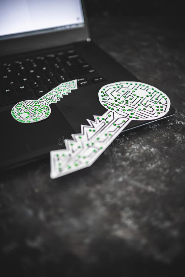 Big and Small Encryption Key Icons Made of Circuits and LED Lights on ...