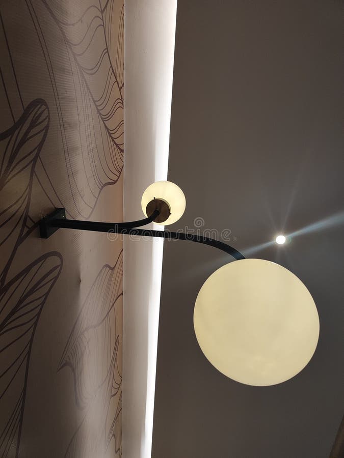 Big and Small Lights are Lit in One Corner of the Cafe. Stock Image ...