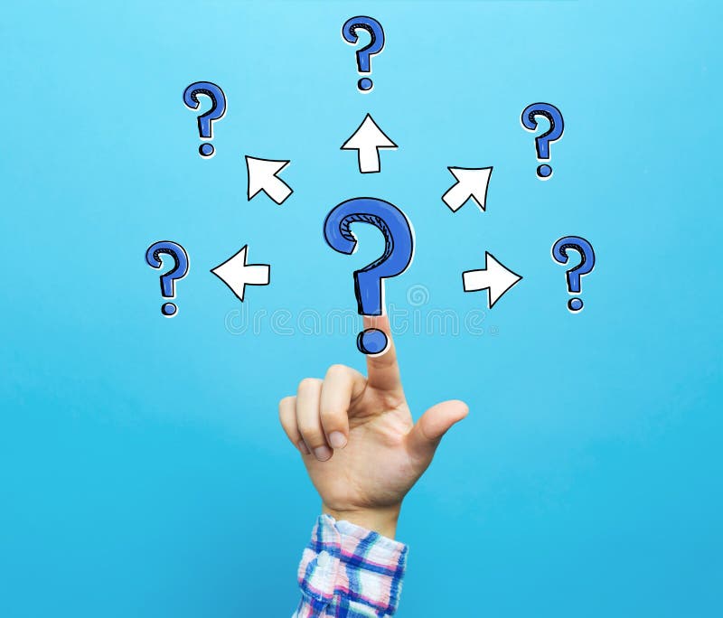 Big and Small Question Marks with Arrows with Hand Stock Photo - Image ...