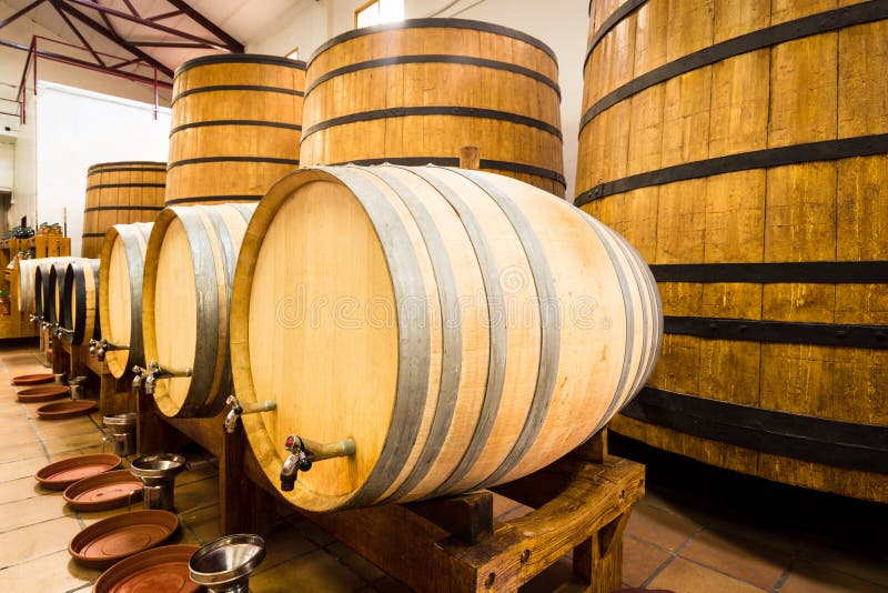 Big and small wine casks. stock image. Image of warehouse - 58524353