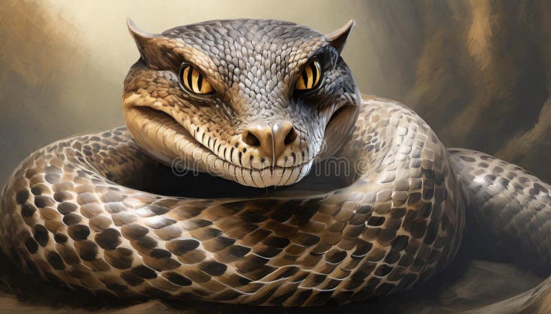 A Big Snake with a Cat Face Stock Illustration - Illustration of large ...