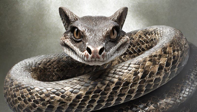 A Big Snake with a Cat Face Stock Illustration - Illustration of heaven ...