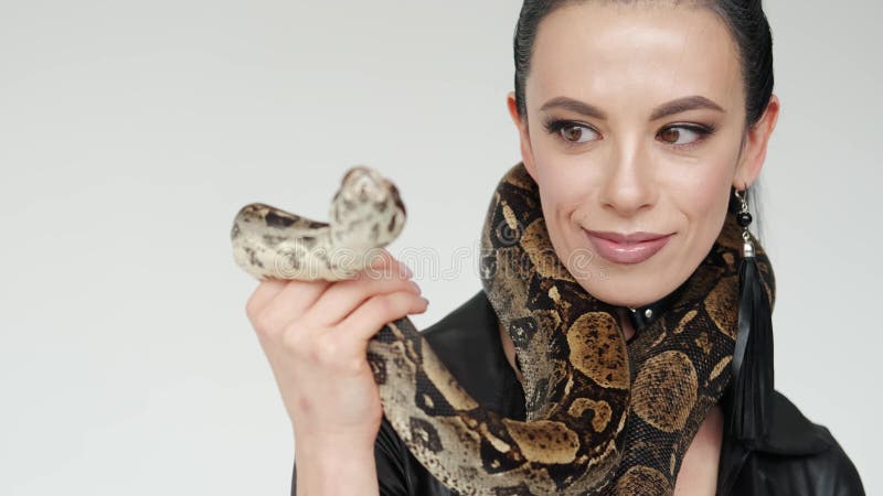 Big Snake on a Woman S Neck. Woman Smiling Stock Footage - Video of ...