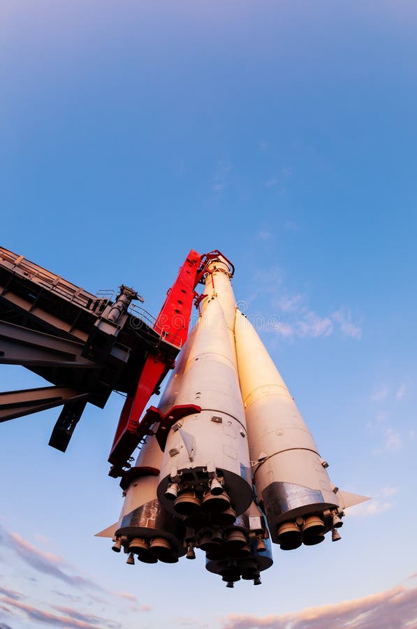 Big Space Rocket Hang on the Launchpad Stand Over Sky Stock Image ...