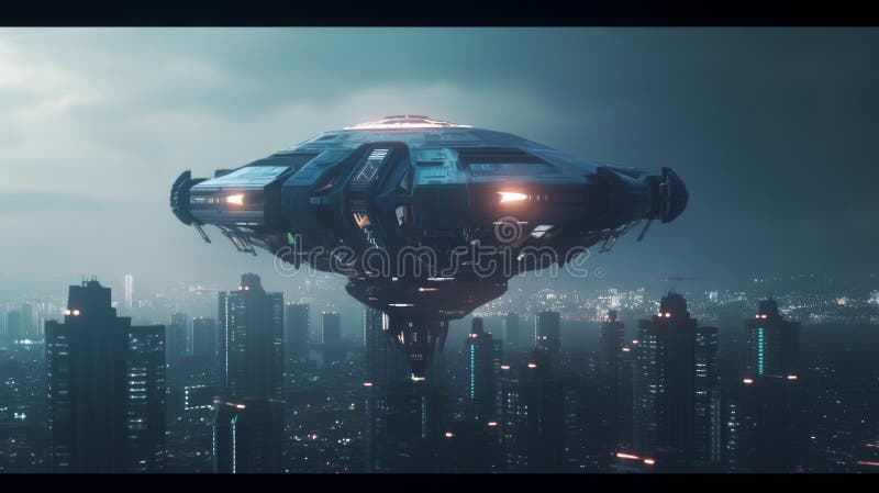 A Big Spaceship Locate on the City Generative AI Stock Illustration ...
