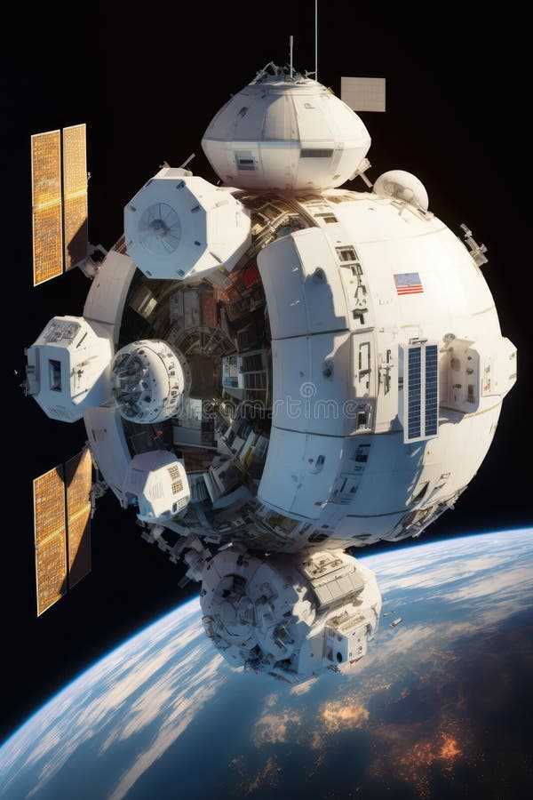 Spaceship Orbiting Above Planet Earth Surface Stock Illustration ...