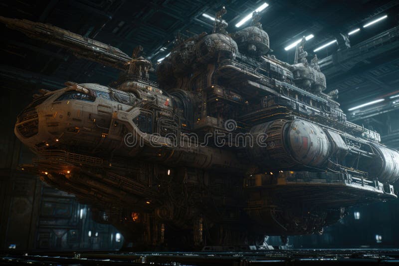 Big Spaceship. Space Shuttle in the Deep Space. Alien UFO Spacecraft in ...