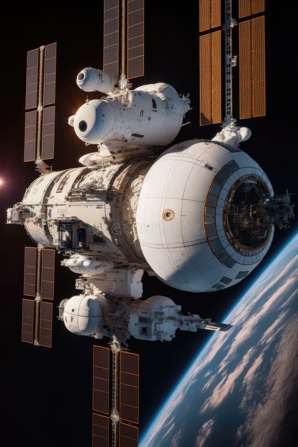 Big Spacestation in Orbit Above Planet Earth Stock Illustration ...