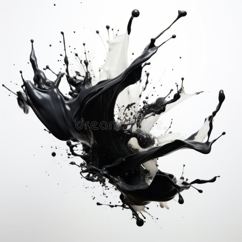 Big Splash of Shiny Black and White Paint with Drops on White Stock ...