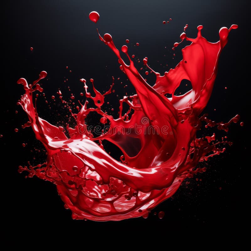 Big Splash of Shiny Red and Translucent Paint with Many Tiny Drops on a ...