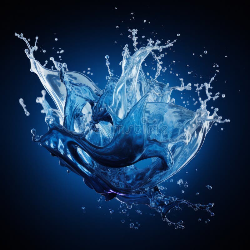Big Splash of Shiny and Transparent Blue Liquid on a Dark Blue ...