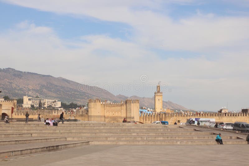 Big Square Near Blue Gate in Fez Editorial Stock Image - Image of city ...