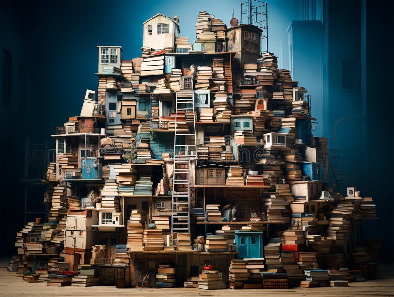 Big Stack of Books Look Like City Skyscraper, Generative AI Stock ...