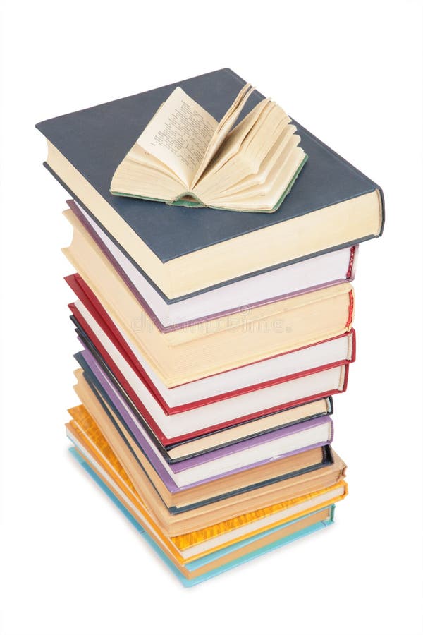 Big Stack of Books and Opened Small Book Stock Photo - Image of data ...