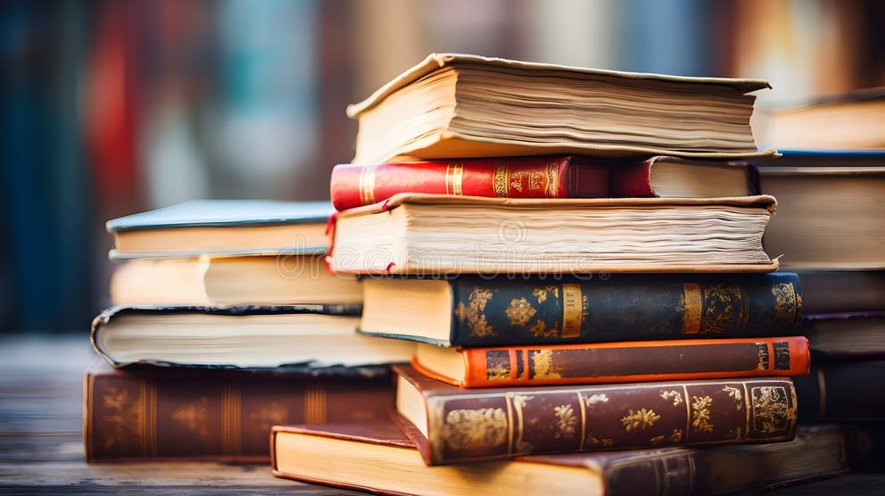 Big Stack of Books on the Table. AI Generate Stock Illustration ...