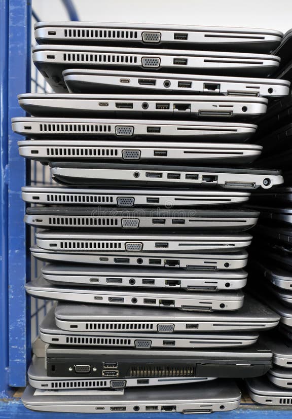 Big Stack of Discarded Laptops, Notebooks on a Trolley Stock Photo ...