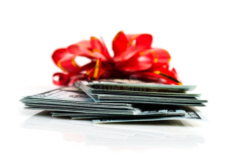 Big Stack of Dollars with Red Bow Stock Photo - Image of business ...