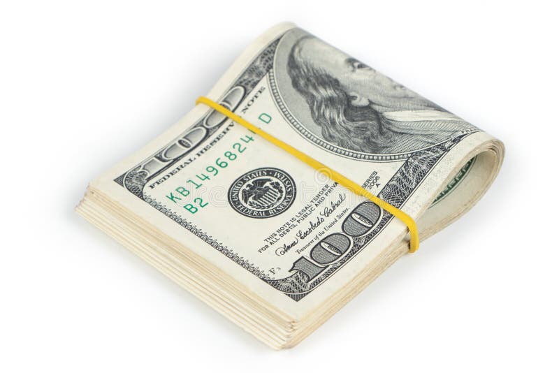 Big Stack of Folded Hundred Dollar Bills Isolated on White Background ...