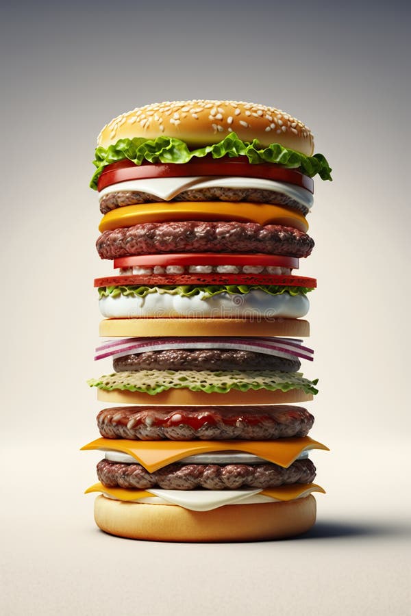 Big Stack of Huge Burgers on the White Table Background, Fast Food ...
