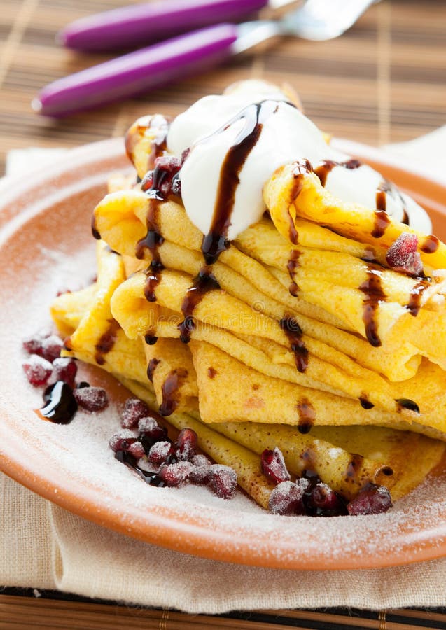 Big Stack of Pancakes with Yellow Turmeric Stock Image - Image of ...