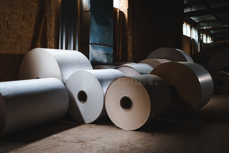 Big Stack of Printing Paper Rolls in Warehouse. the Concept of ...