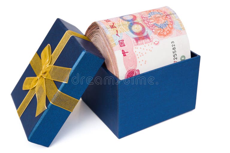 Big Stack of RMB in a Blue Present Box Stock Image - Image of idea ...