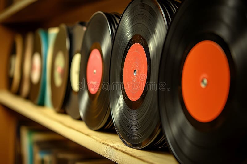 Big Stack of Vinyl Records on Shelves Ai Photo Stock Illustration ...