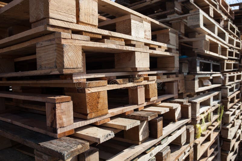 The Big Stack of Wooden Cargo Pallets Stock Image - Image of packaging ...