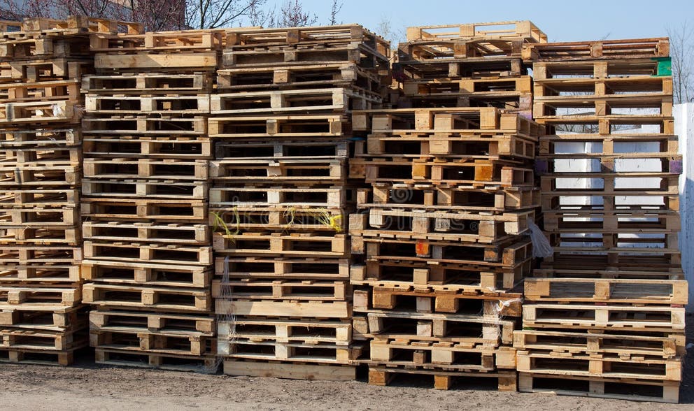 The Big Stack of Wooden Cargo Pallets Stock Image - Image of delivery ...