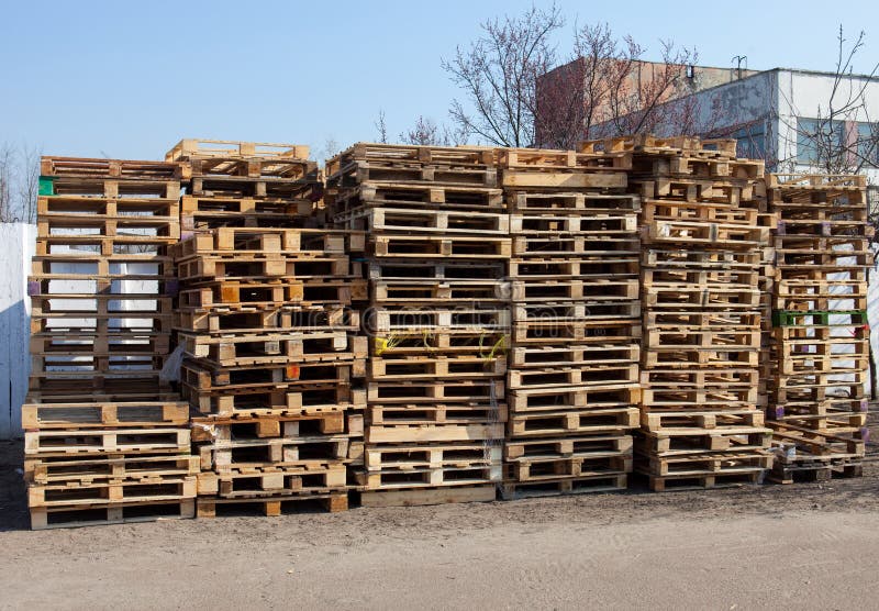 The Big Stack of Wooden Cargo Pallets Stock Image - Image of lumber ...