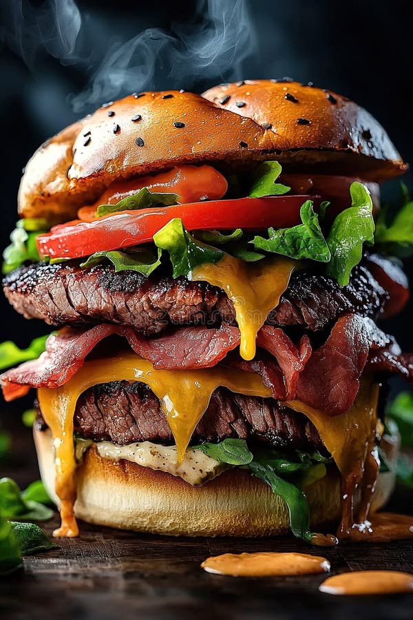 Big Stacked Roast Beef Sandwich in a Bun. Ai Generative Stock Image ...